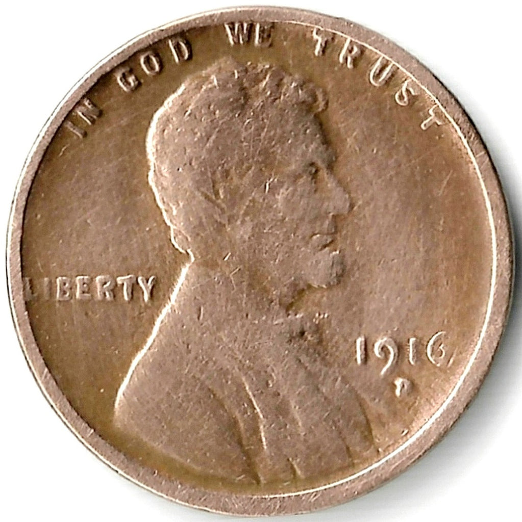 1916-D 1¢ Lincoln Wheat Cent Coin, WWI-Era Penny, Wheat Lines, Denver ...