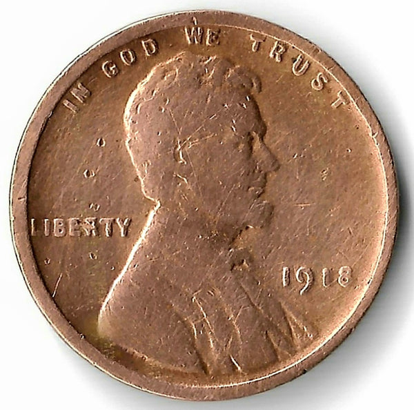 1918 1¢ Lincoln Wheat Cent Coin, WWI-Era Penny, Philadelphia ...