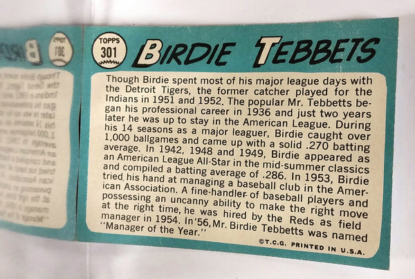 Birdie Tebbetts 1965 Topps #301 Manager, Cleveland Indians, NM ...
