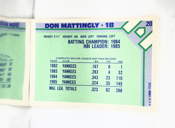 Don Mattingly 1986 Topps Collector's Series #20 New York Yankees, Rare ...